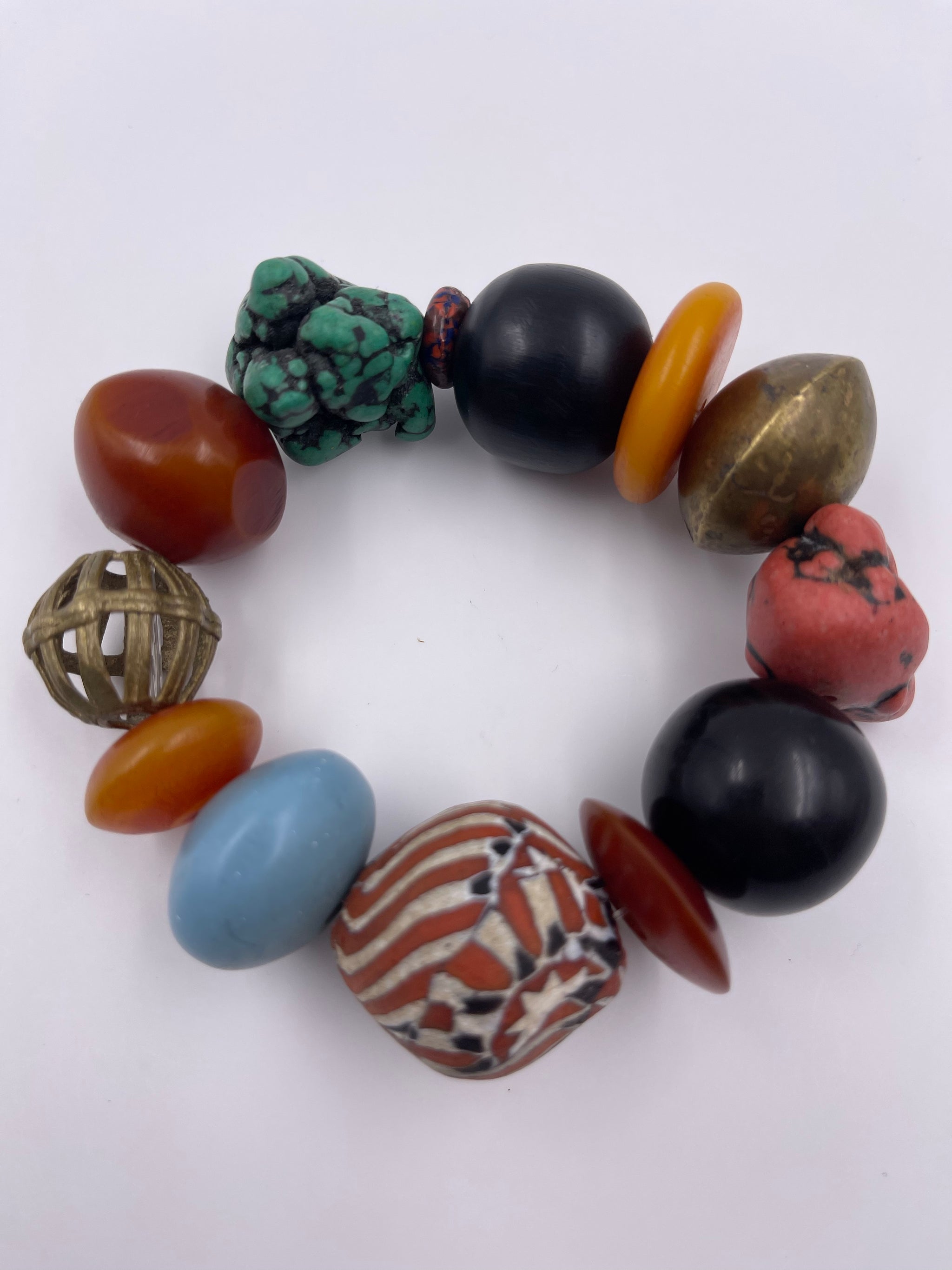 Chunky EV Candy Bracelet with Brass, Recycled Glass Beads, African Res ...