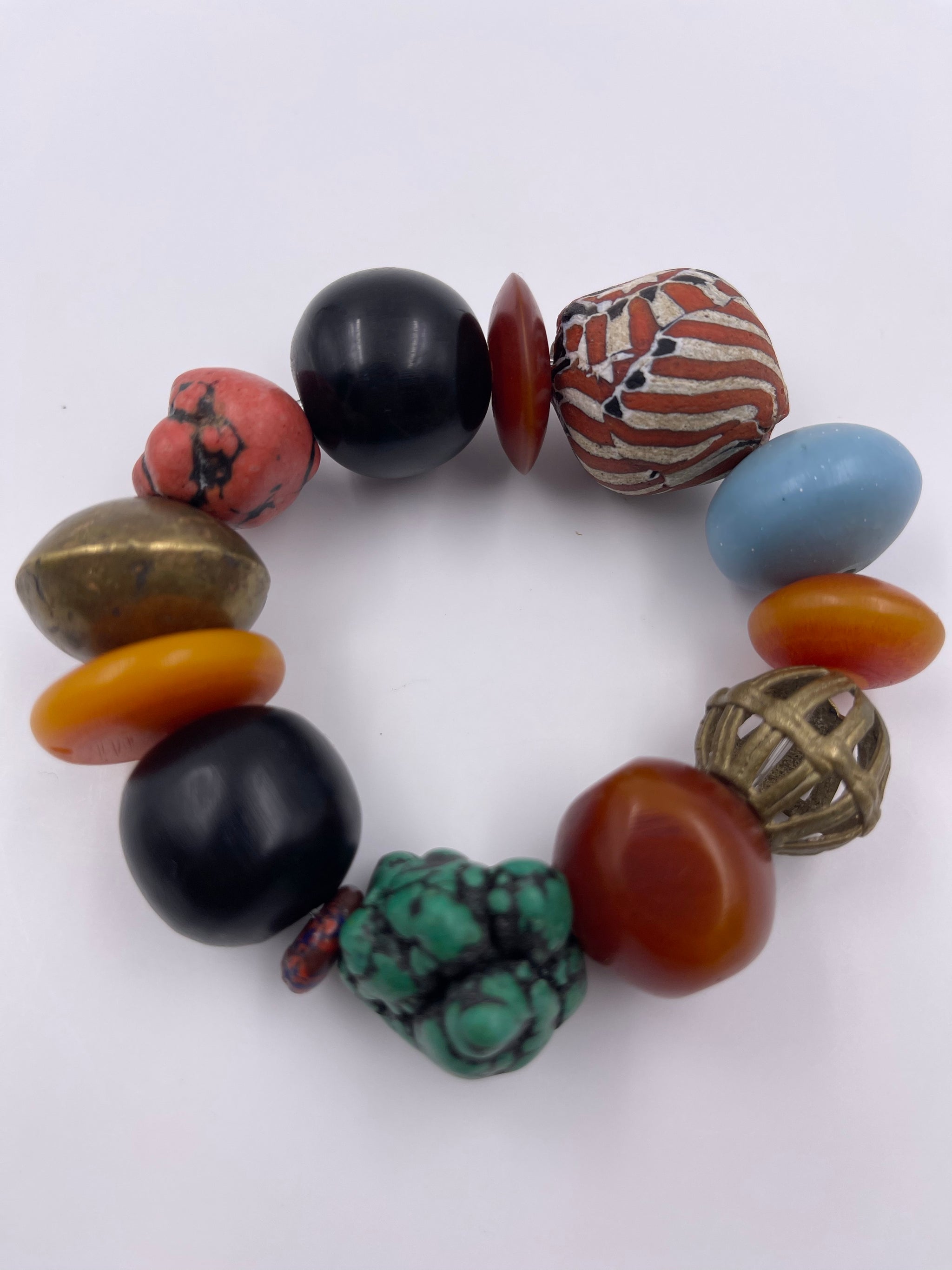 Chunky EV Candy Bracelet with Brass, Recycled Glass Beads, African Res ...