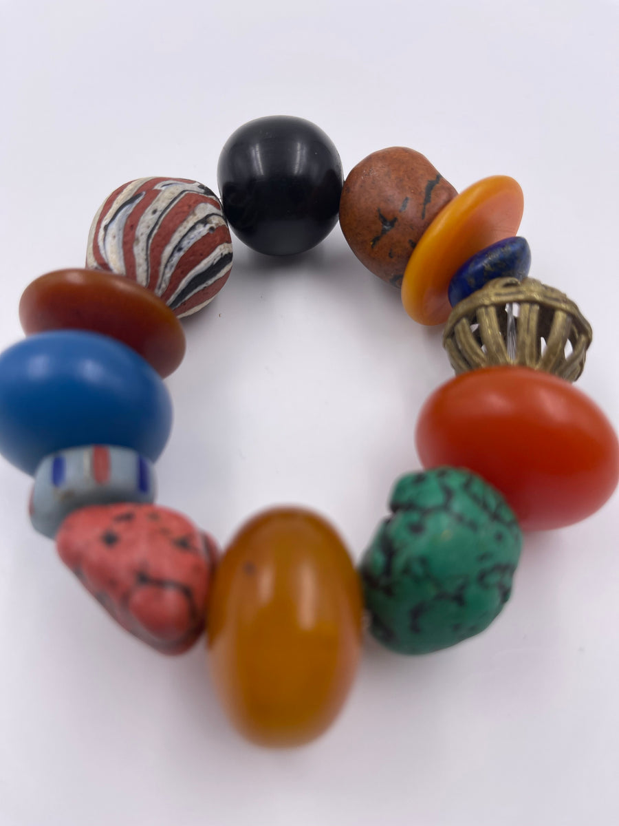 Chunky EV Candy Bracelet with Recycled Glass Beads, Brass Beads, Assor ...